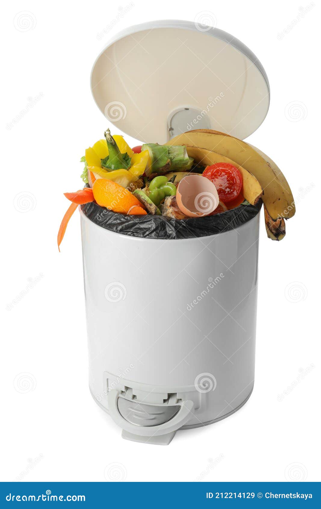 Trash Bin with Organic Waste for Composting on White Background Stock ...