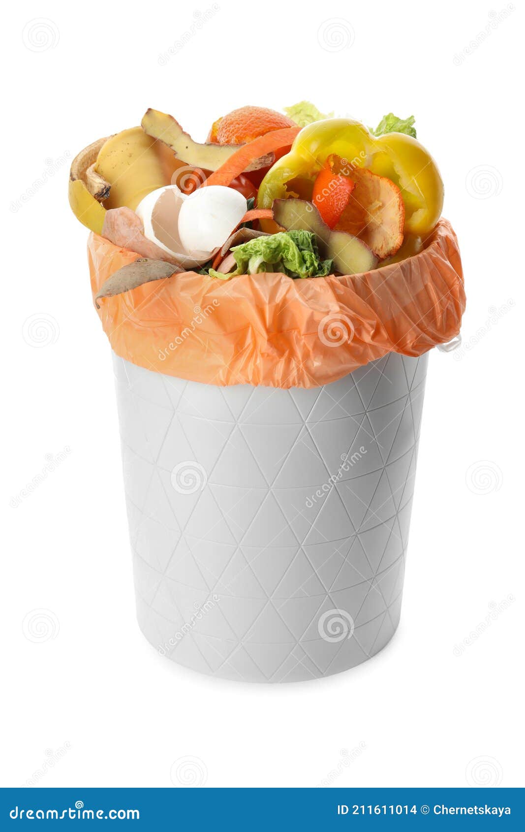 Trash Bin with Organic Waste for Composting on White Background Stock ...