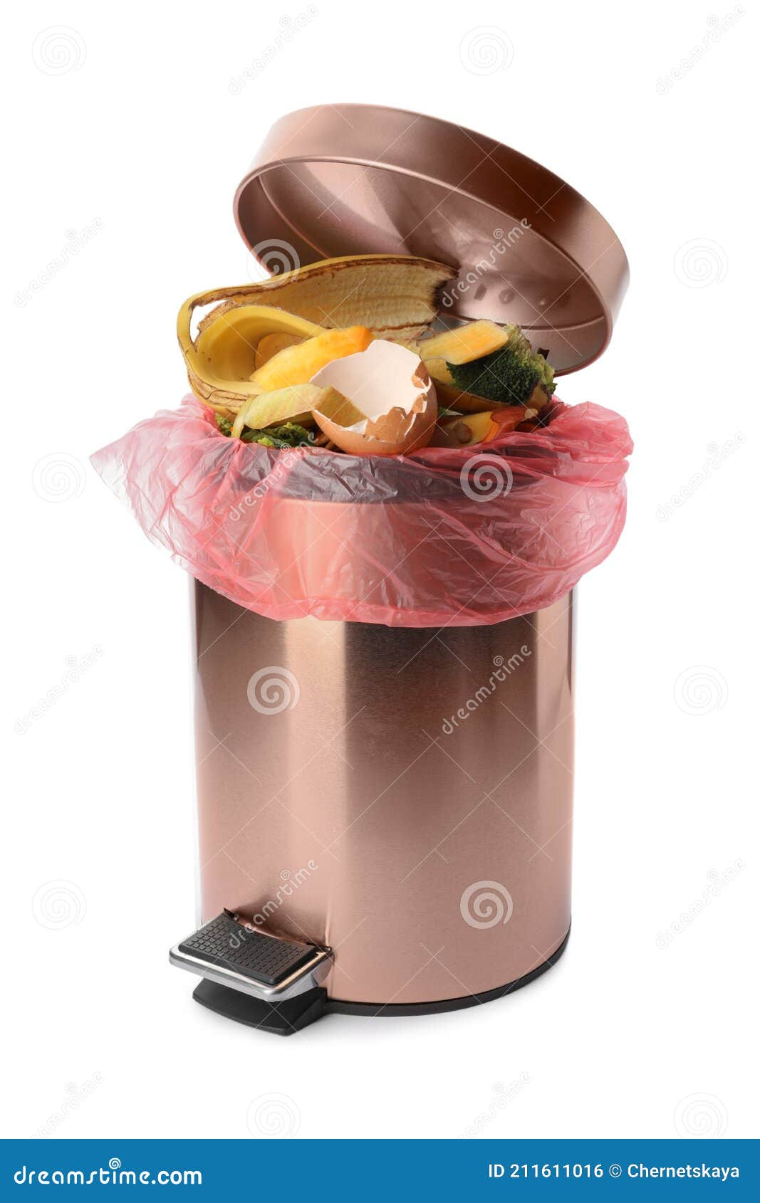 Trash Bin with Organic Waste for Composting on White Background Stock ...