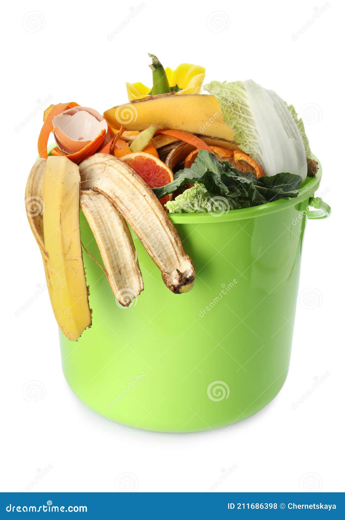 Trash Bin with Organic Waste for Composting on White Background Stock ...