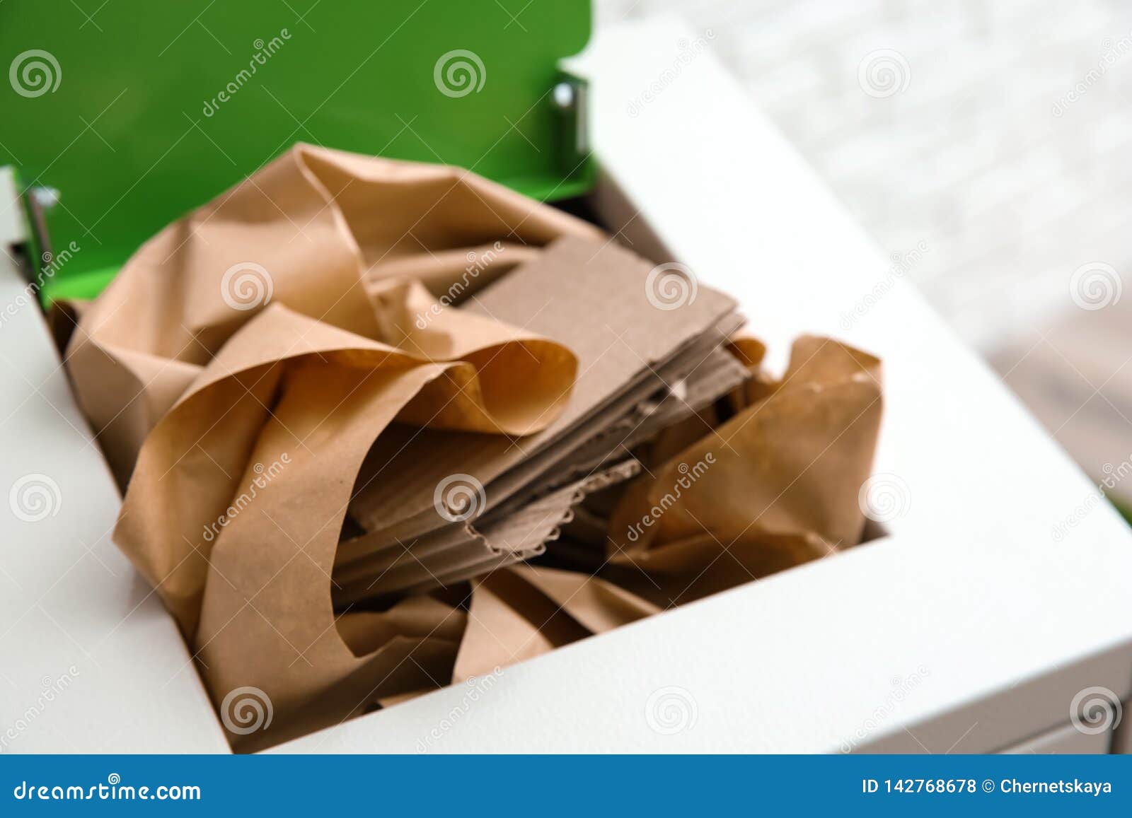 Trash Bin with Paper and Cardboard. Recycling Concept Stock Photo ...
