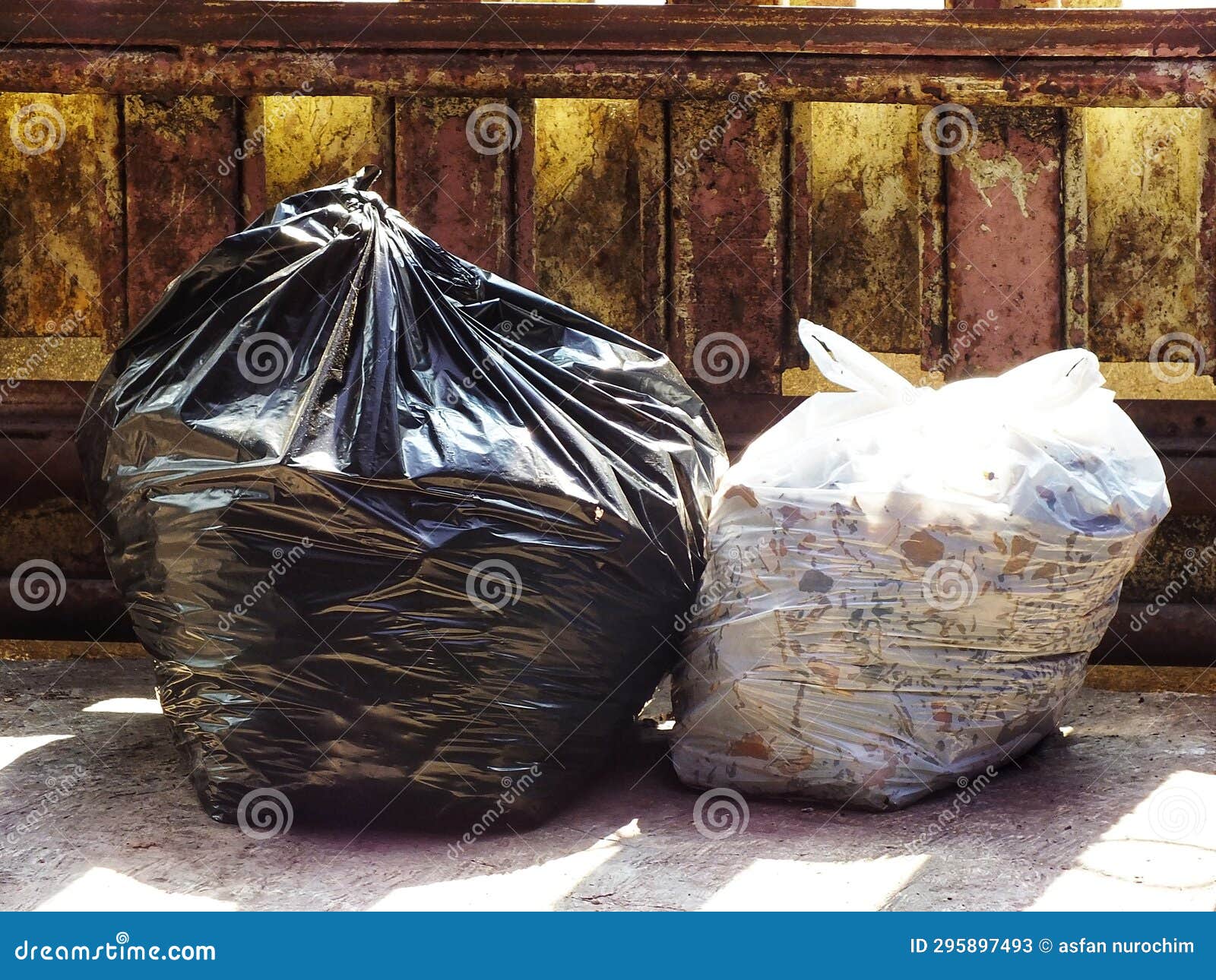 Trash Bin. Pile of Trash Bag. Garbage Plastic Bag at the Side Road in ...