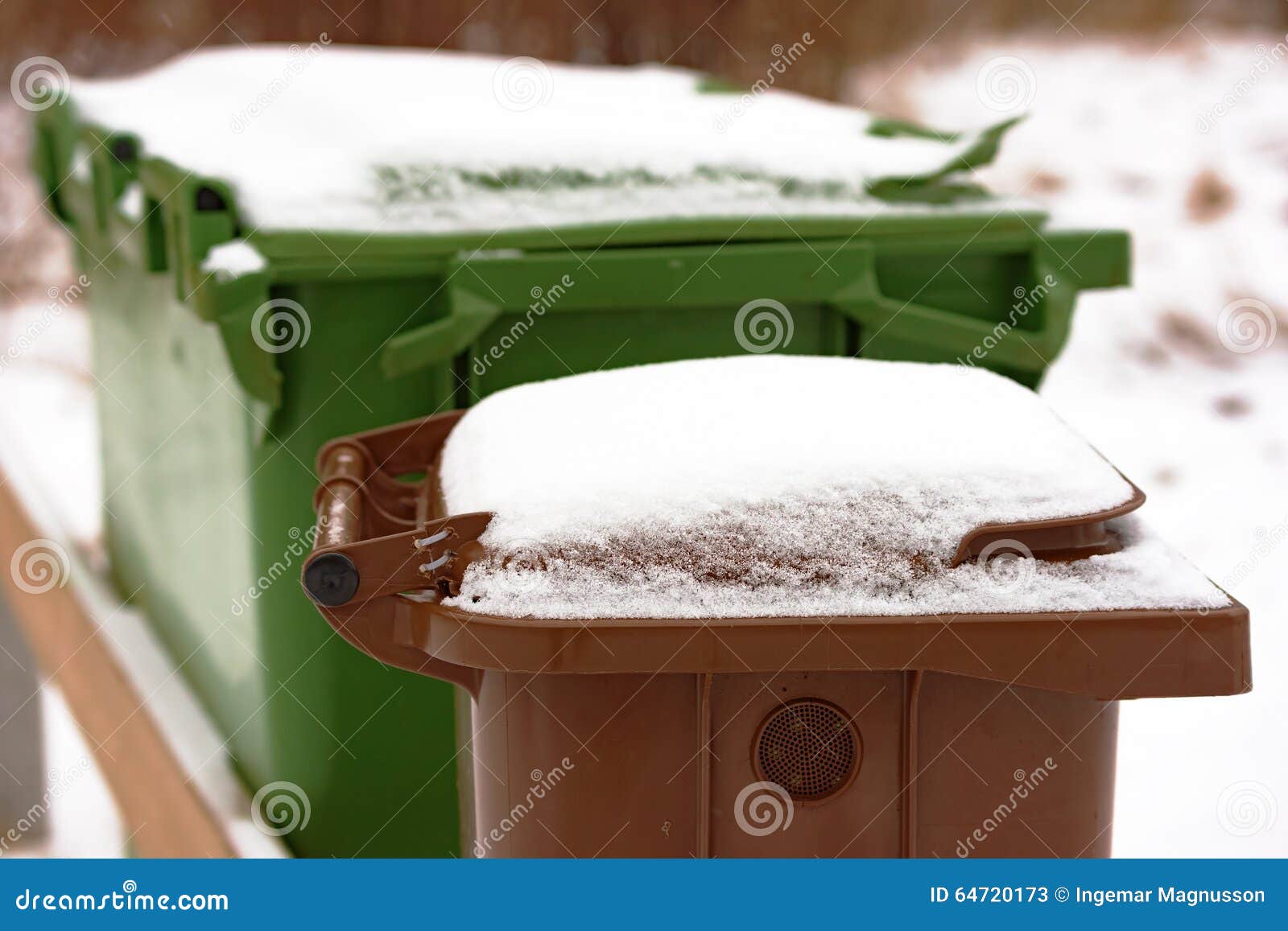 Trash bin with snow stock image. Image of basket, holder - 64720173