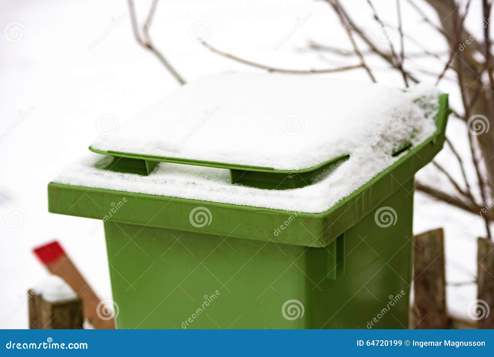 Trash bin with snow stock image. Image of outside, holder - 64720199