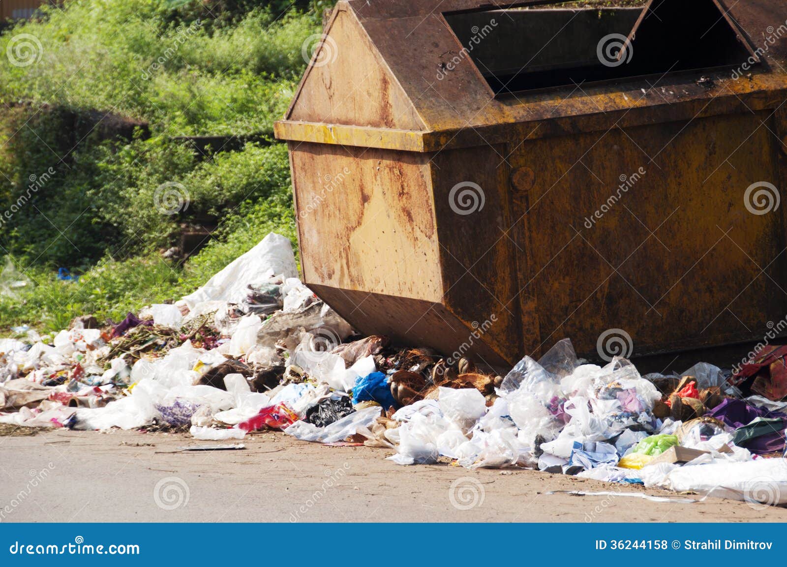 Trash Bin with Trash Around it Stock Photo - Image of epidemic ...