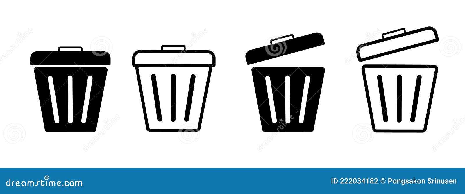 Trash Bin. Vector Isolated Icons Stock Vector - Illustration of flat ...