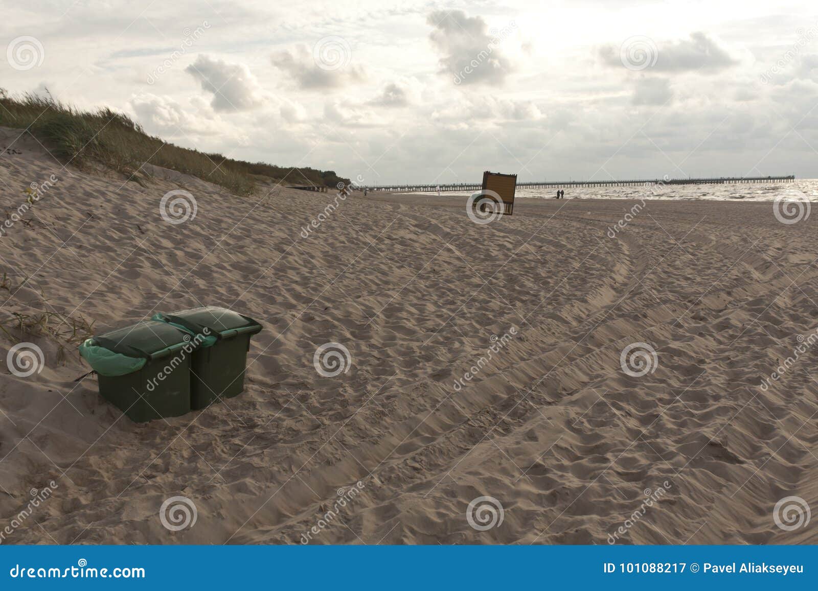 Trash bins on seashore. stock image. Image of baltic - 101088217