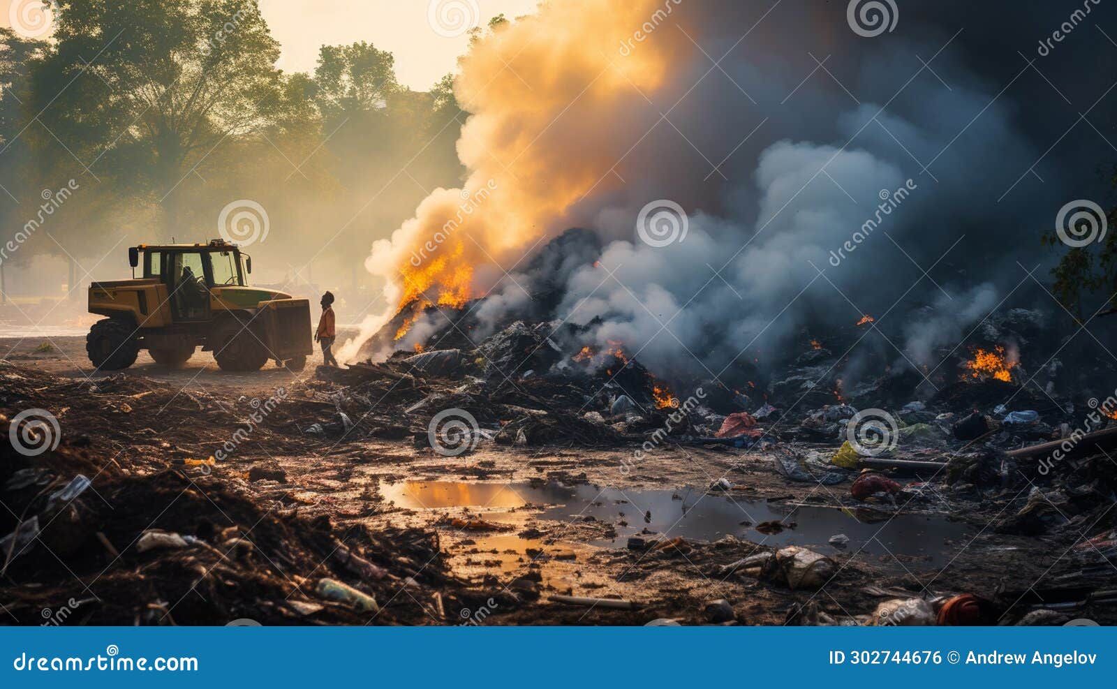 Trash Burning. Air Pollution. Environmental Contamination. Illegal Junk ...