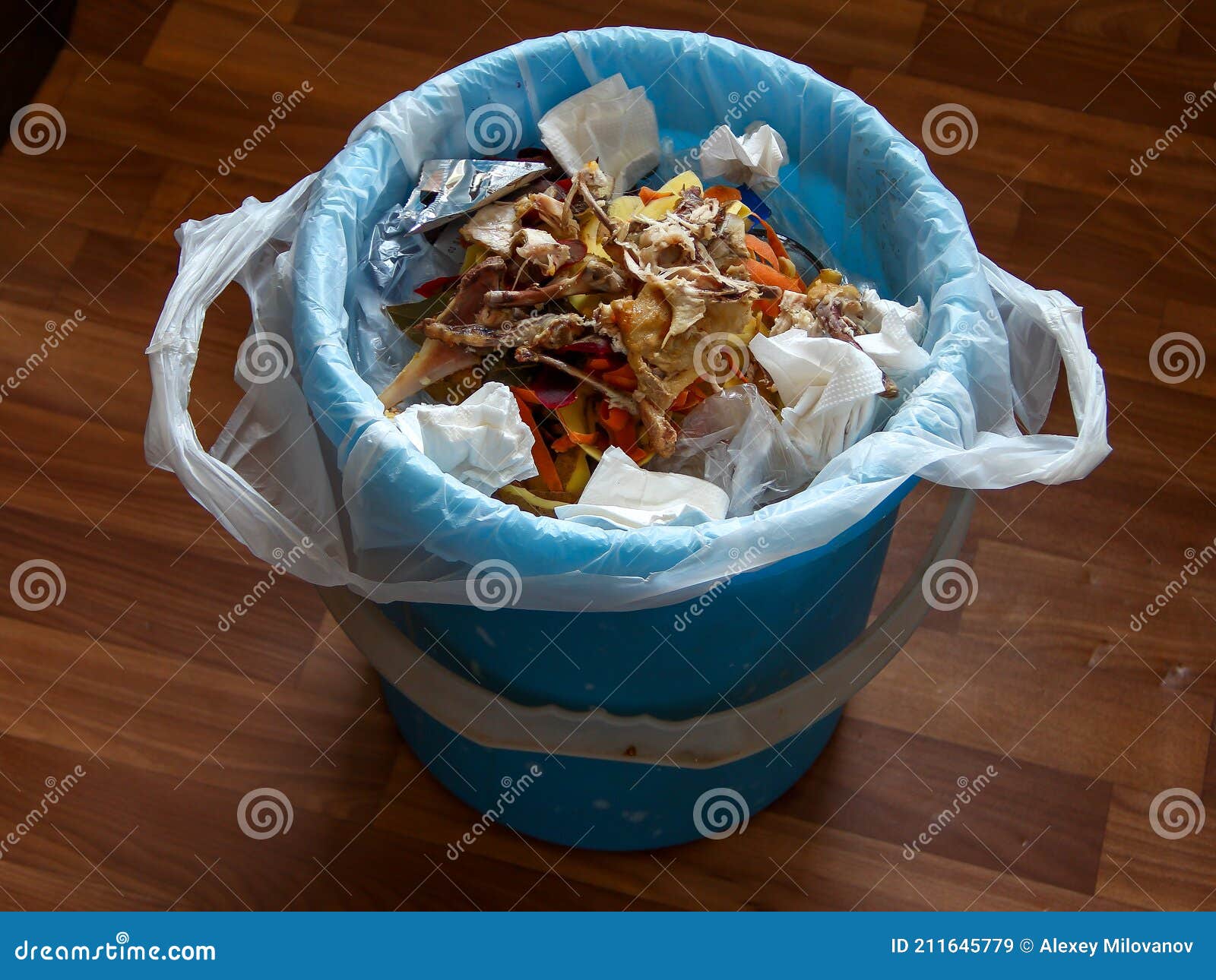 Trash Can with Chicken Leftovers Stock Image - Image of bags, kitchen ...