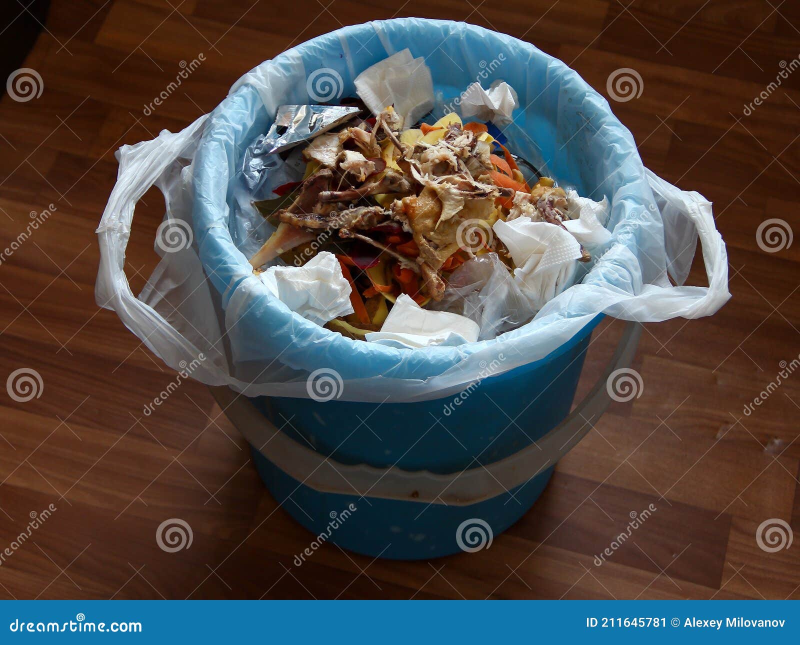 Trash Can with Chicken Leftovers Stock Image - Image of meat, container ...