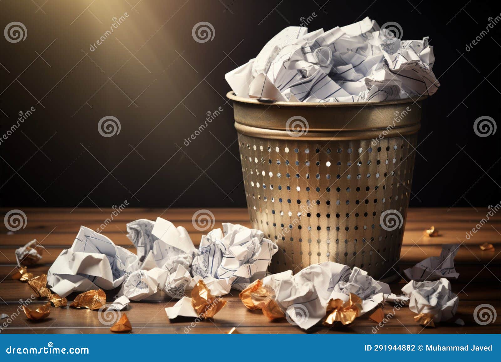 The Trash Can Conceals A Discarded And Crumpled Sheet Of Paper Stock ...