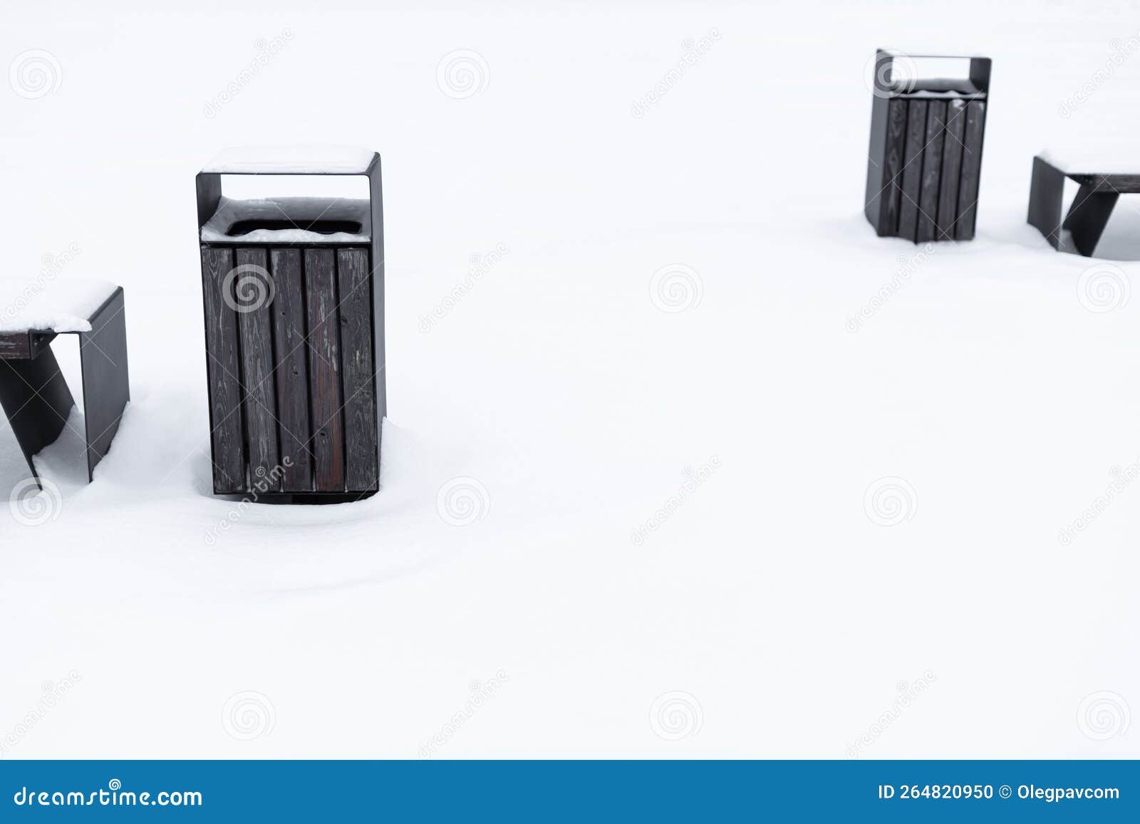 Trash Can Covered with Snow in Winter Park. Stock Photo - Image of ...