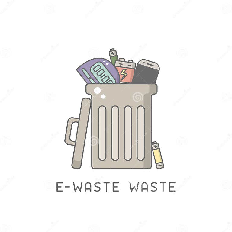 Trash can with e-waste stock vector. Illustration of garbage - 153815896