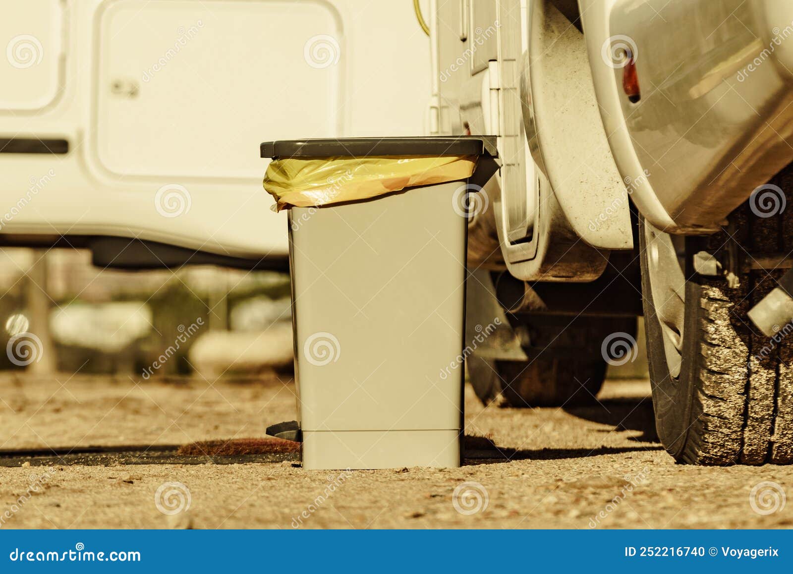 Trash Can in Front of Caravan Stock Photo - Image of campervan, garbage ...