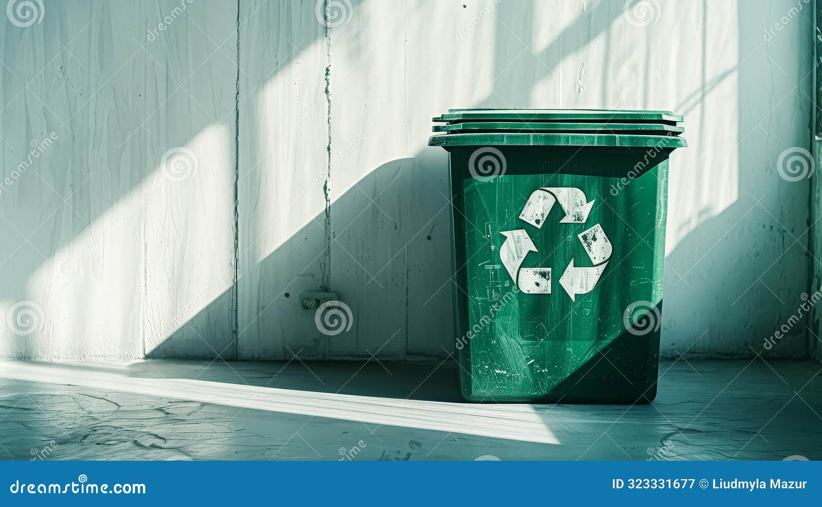 A Trash Can with a Green Recycling Symbol on it. Stock Image - Image of ...