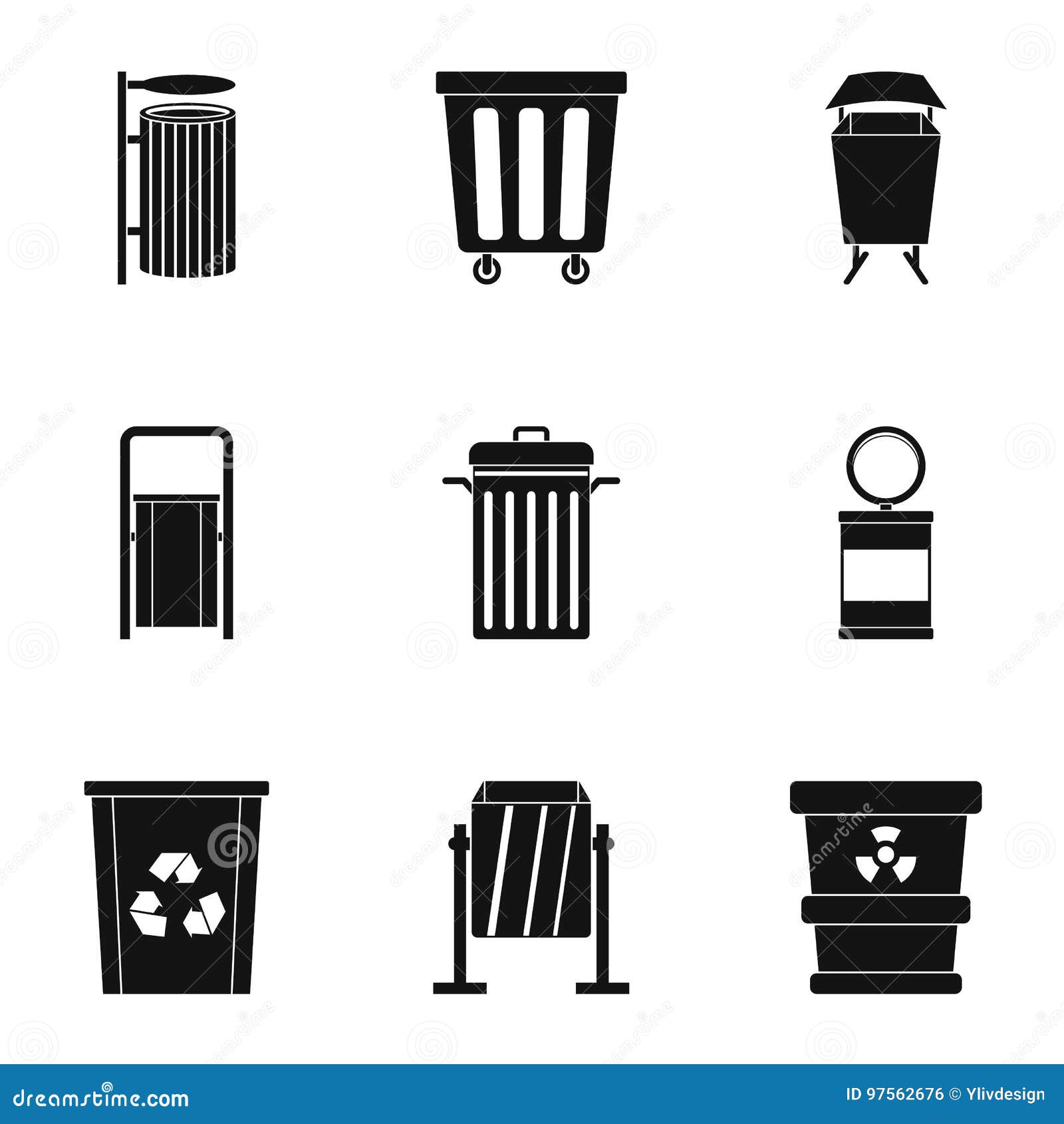 Trash Can Icon Set, Simple Style Stock Vector - Illustration of ...