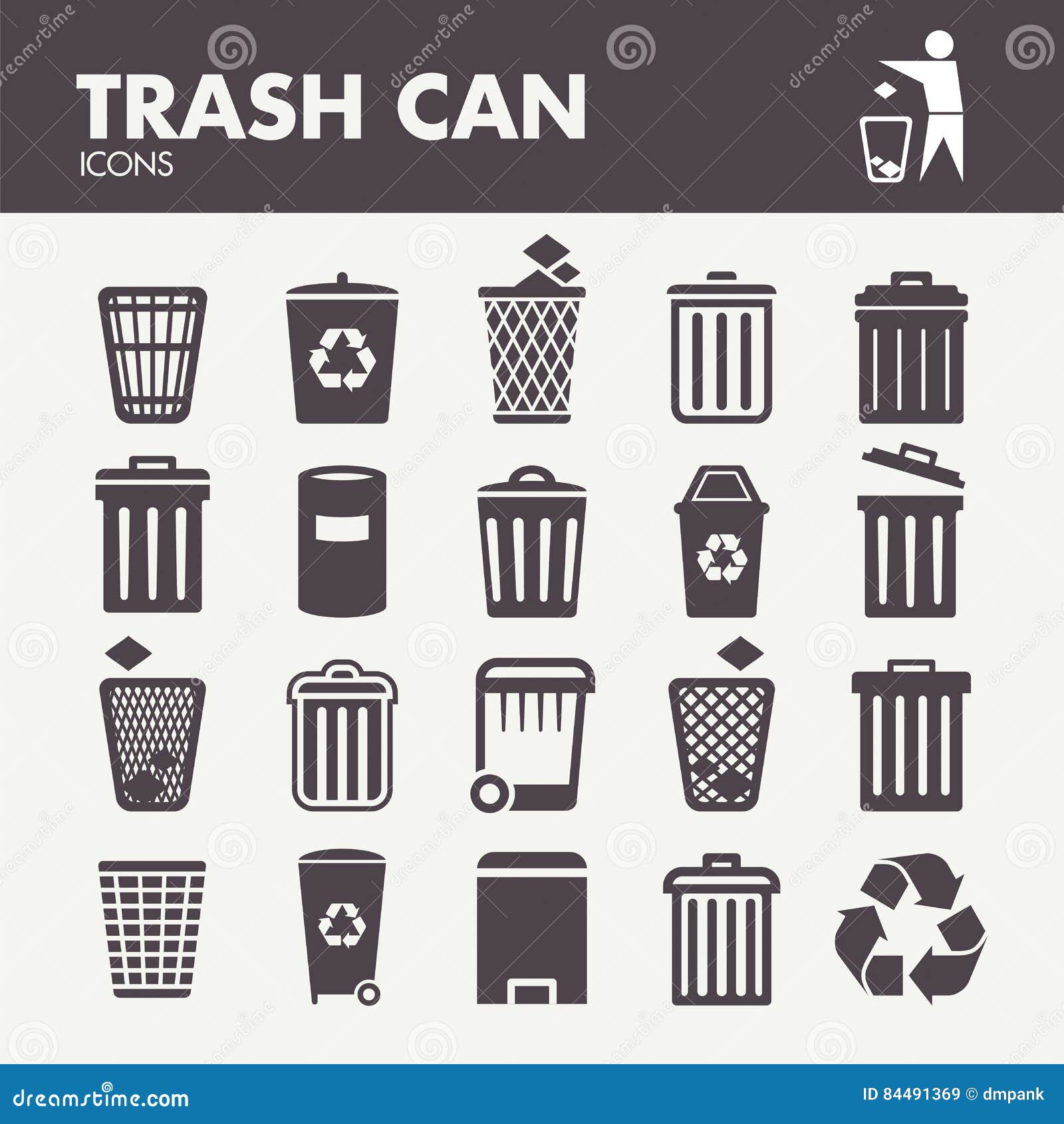 Trash can icons set stock vector. Illustration of basket - 84491369