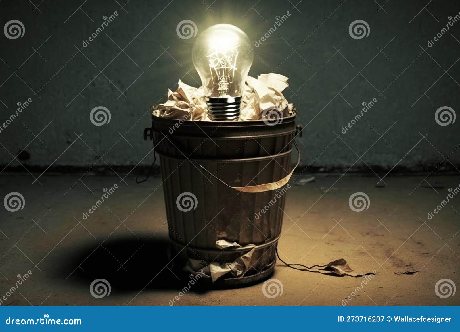Trash Can with Lightbulb Inside. Generative AI. Stock Illustration ...