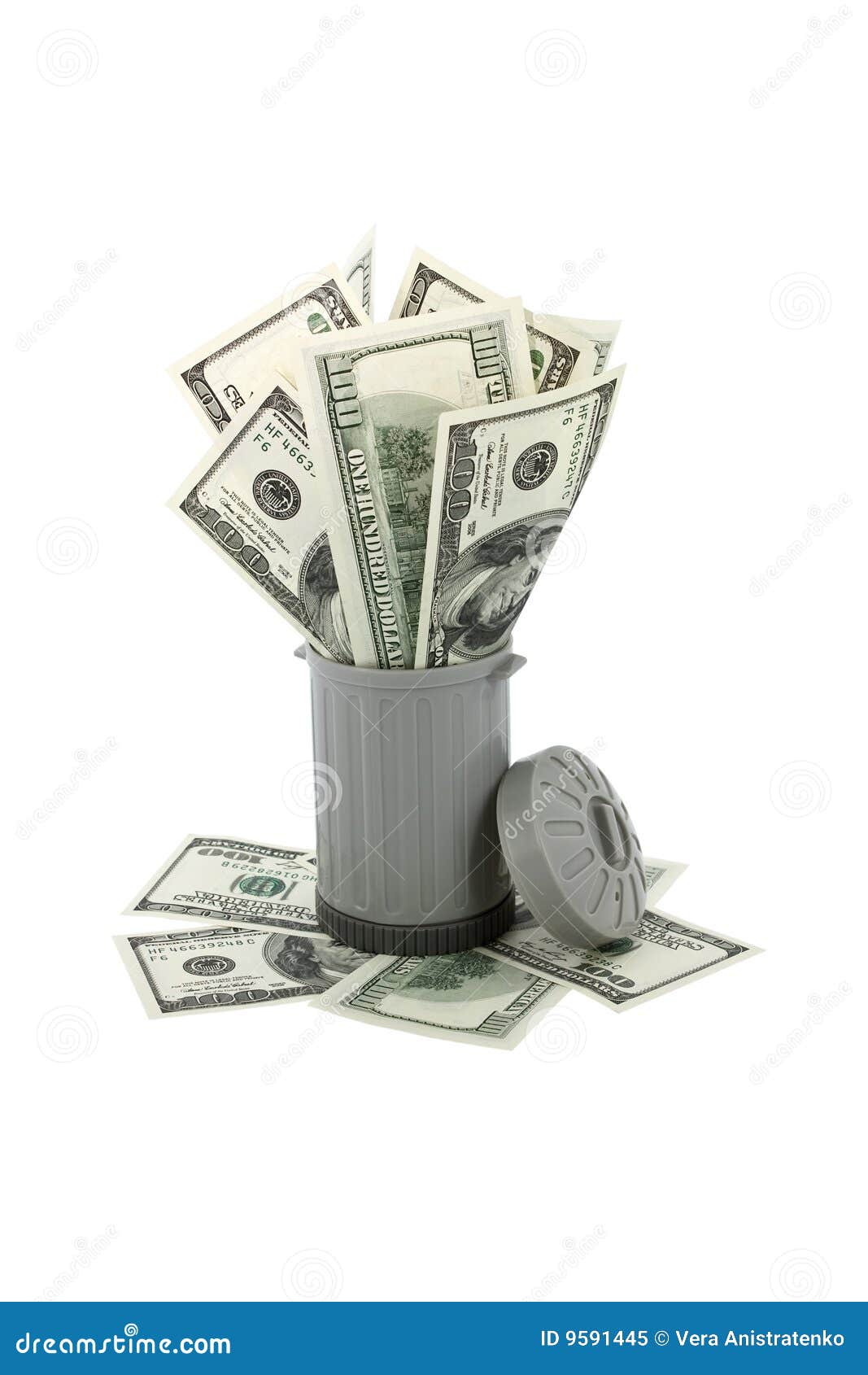 Trash Can Overfilled with American Money Represent Stock Image - Image ...