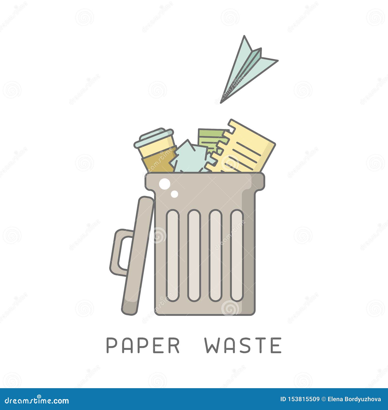Trash can with paper waste stock vector. Illustration of vector - 153815509