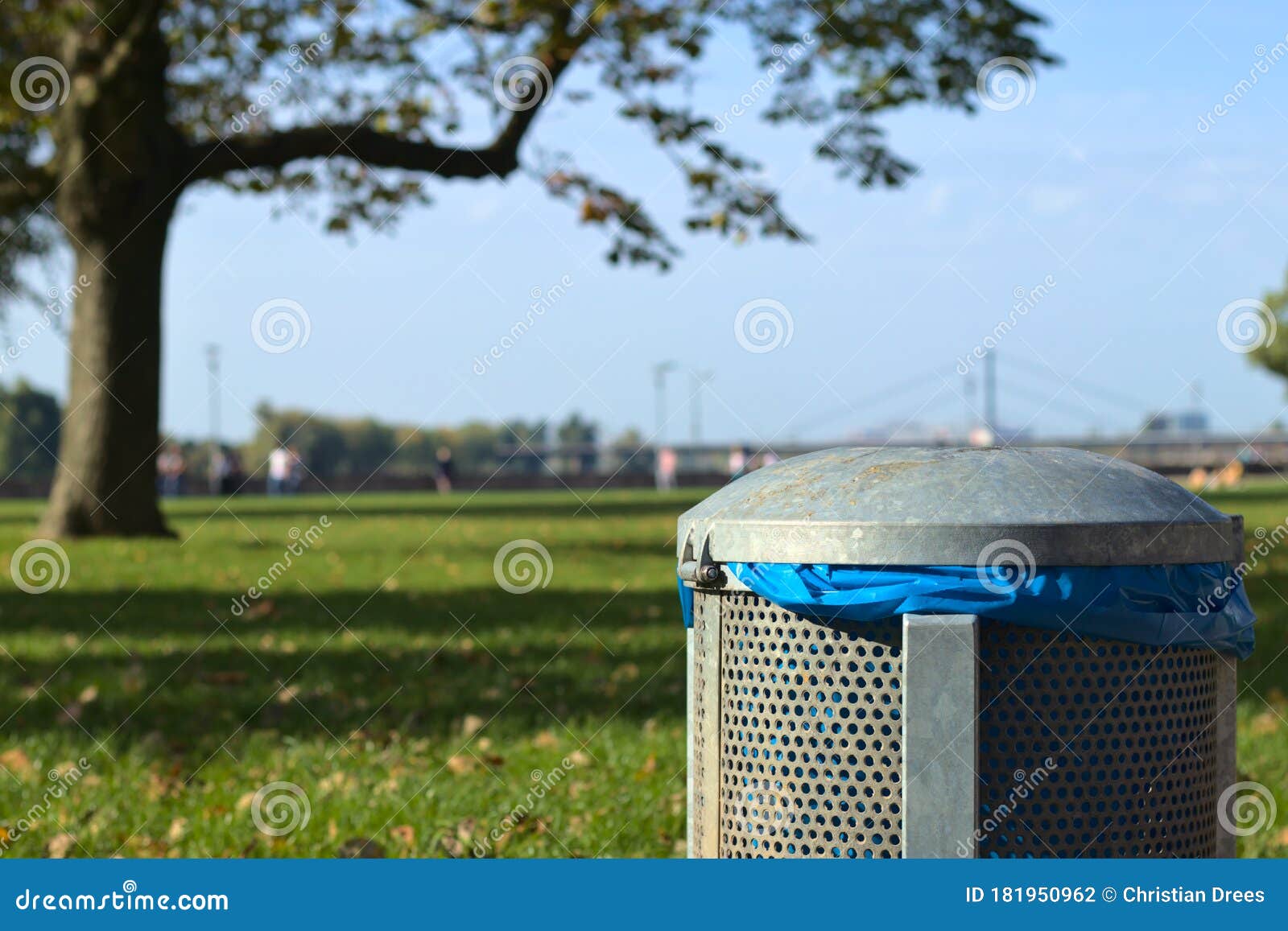 Trash can in a park stock photo. Image of closeup, dustbin - 181950962