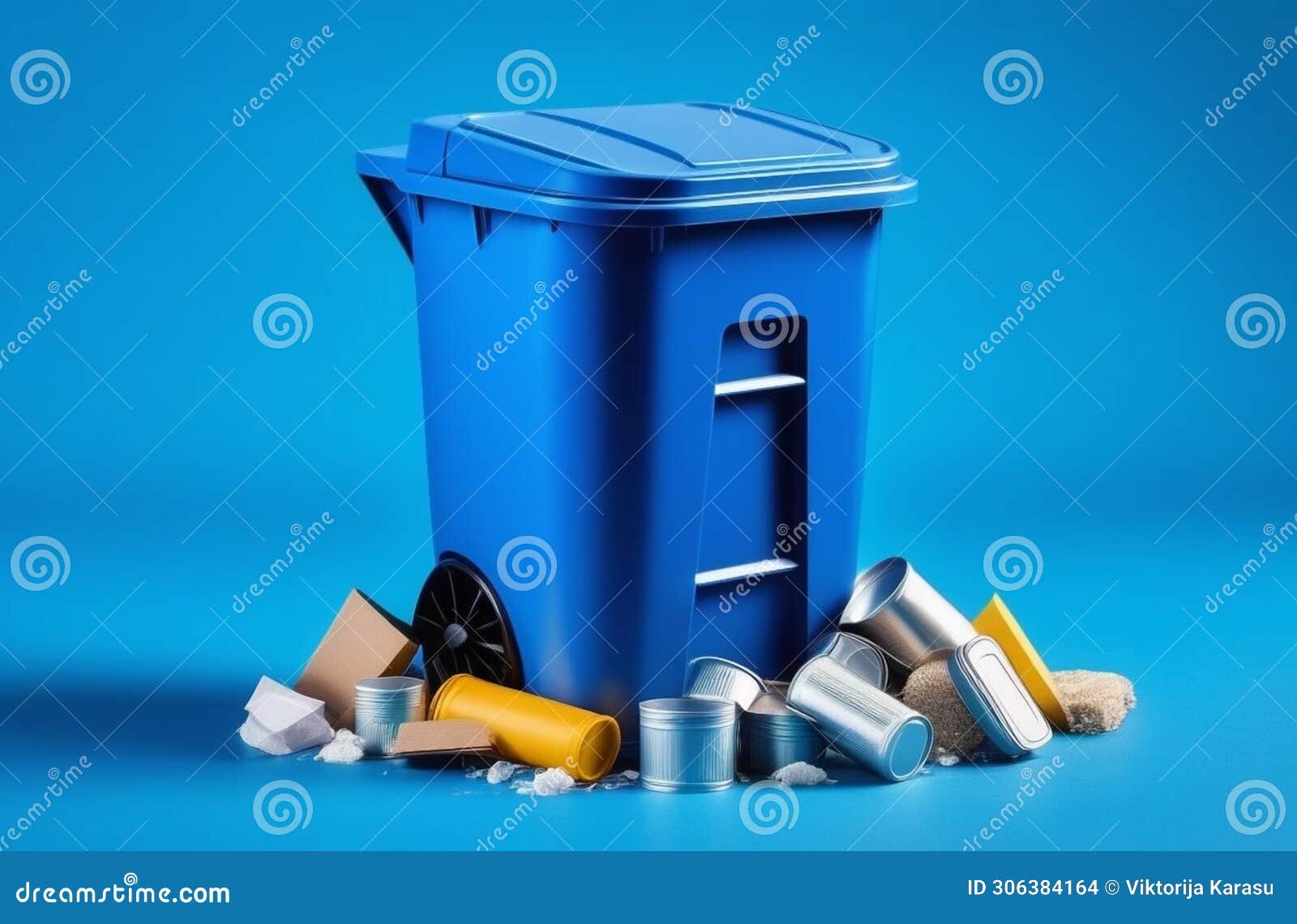 Blue Garbage Bin on Blue Background Stock Illustration - Illustration ...