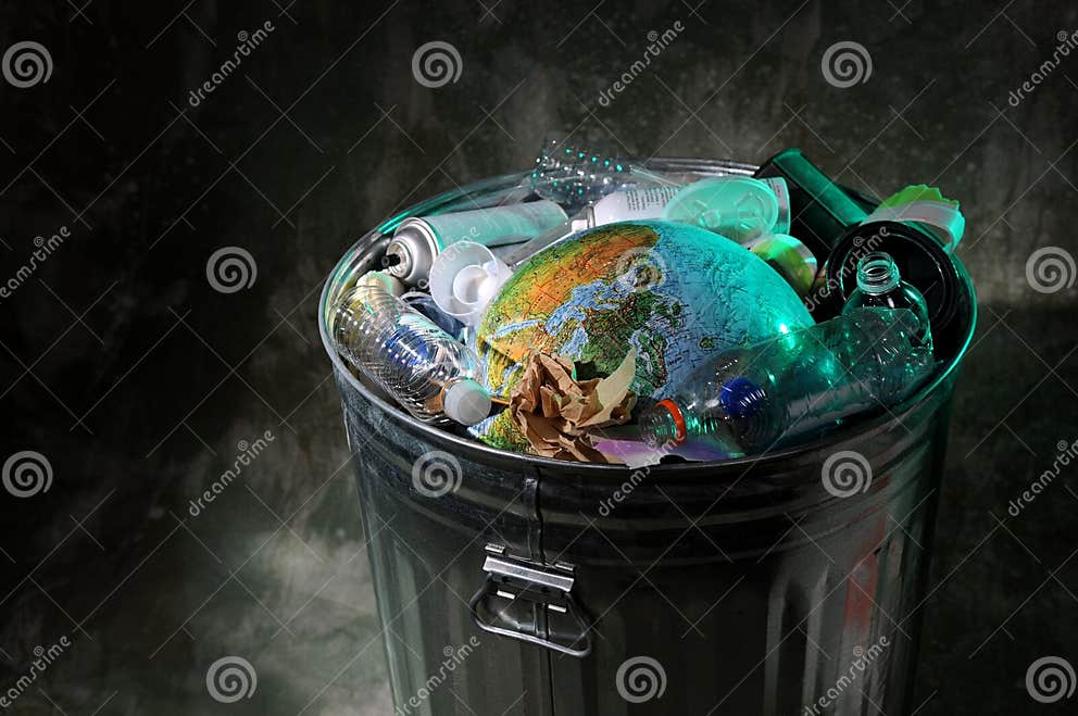 Trash Can with Rubish and Earth Stock Photo - Image of garbage, waste ...