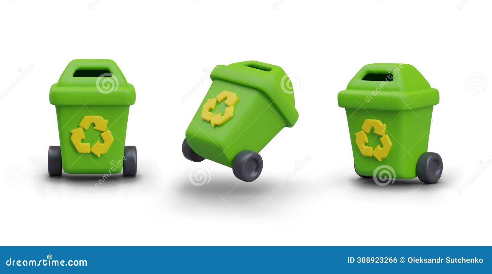 Trash Can with Wheels. Garbage Container with Recycling Symbol Stock ...