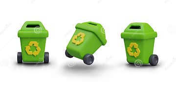 Trash Can with Wheels. Garbage Container with Recycling Symbol Stock ...