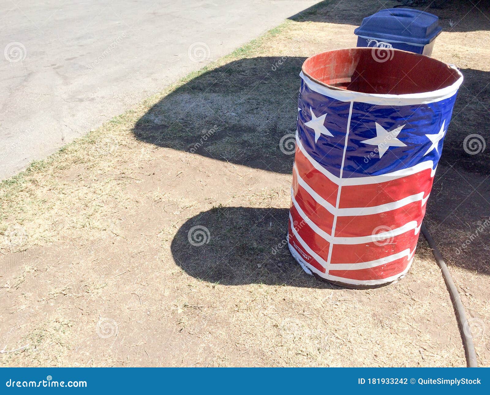 Trash Can Wrapped in American Flag Banner Concept Stock Photo - Image ...