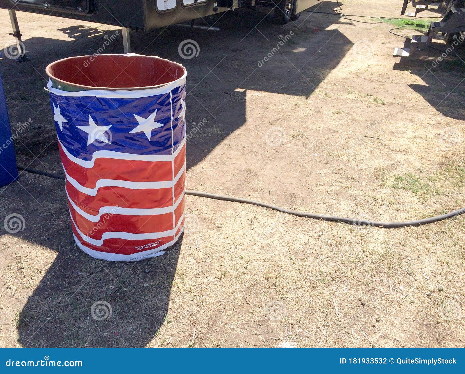 Trash Can Wrapped in American Flag Banner Concept Stock Photo - Image ...