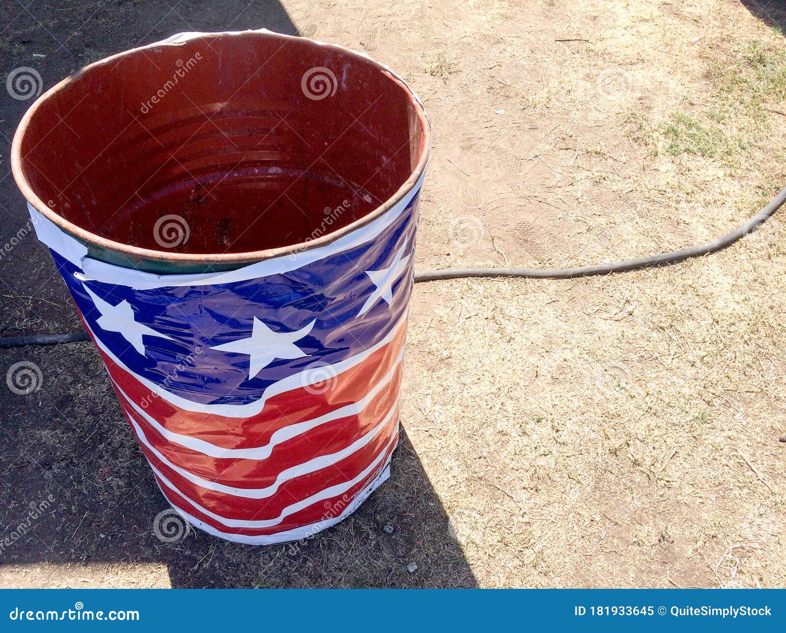 Trash Can Wrapped in American Flag Banner Concept Stock Image - Image ...