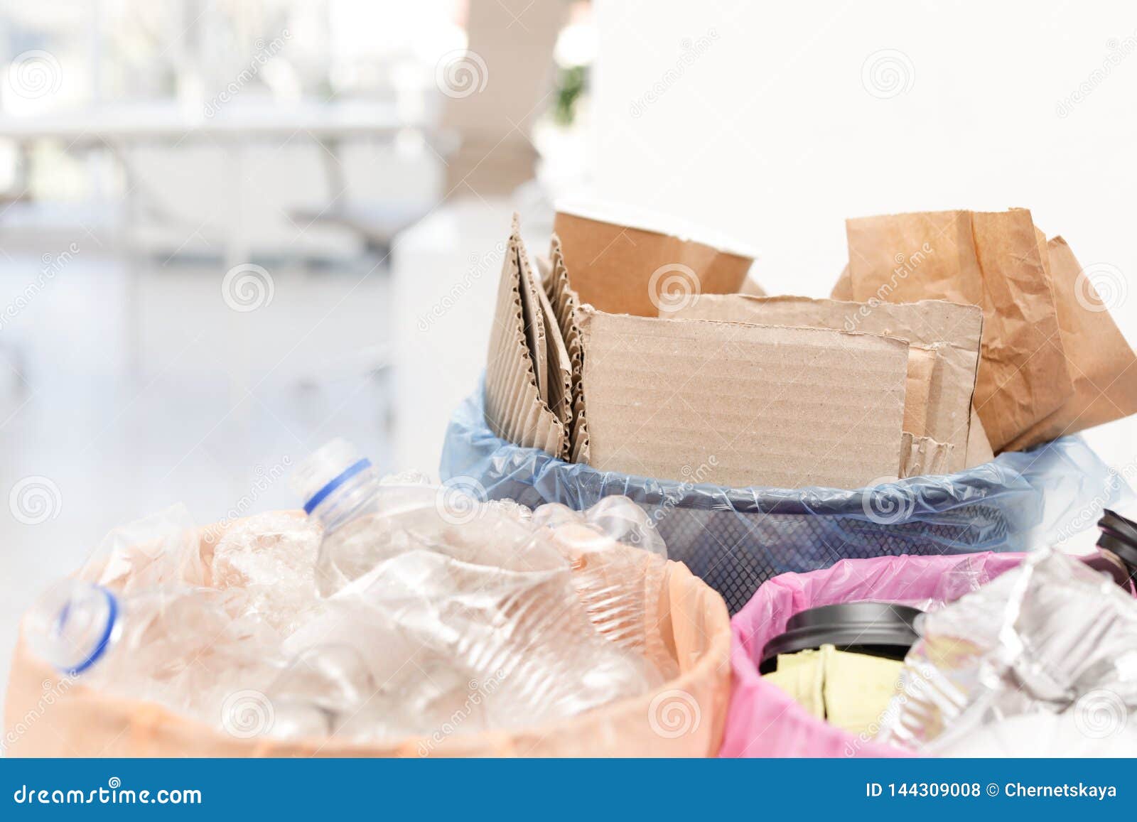 Trash Cans Full of Garbage Indoors. Waste Recycling Stock Photo - Image ...
