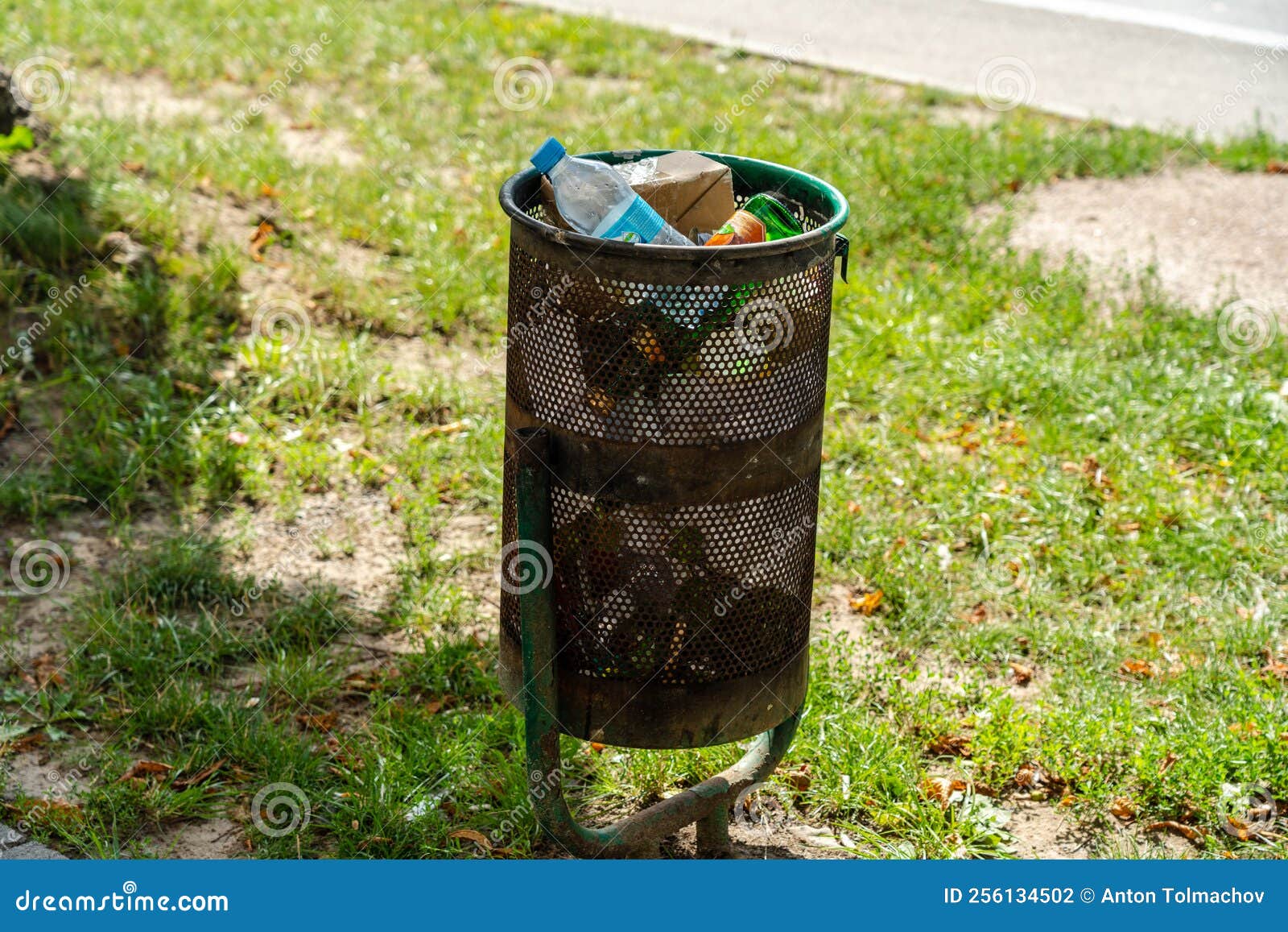 Trash Cans Full with Rubbish in the Street Stock Photo - Image of ...