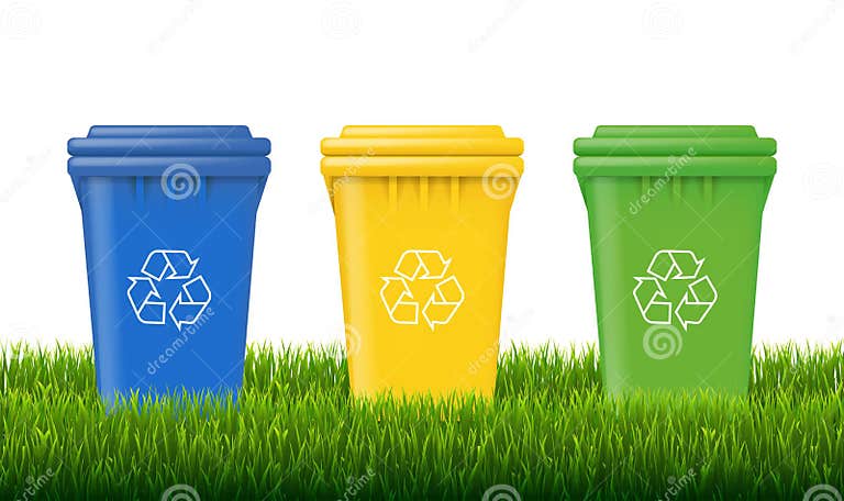 Trash Cans with Green Grass Border Stock Vector - Illustration of ...
