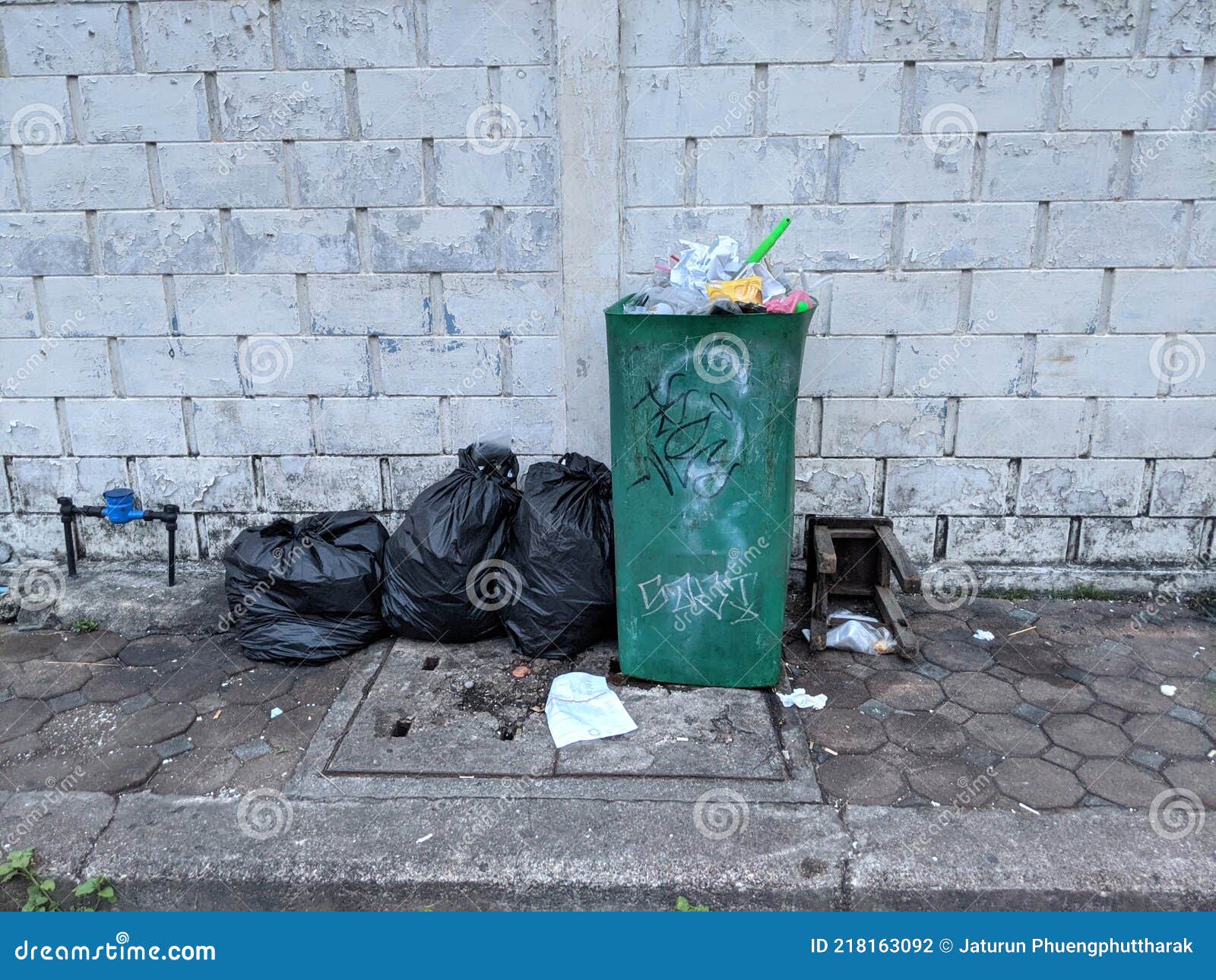 Trash Cans are Located on the Roadside Stock Photo - Image of concept ...