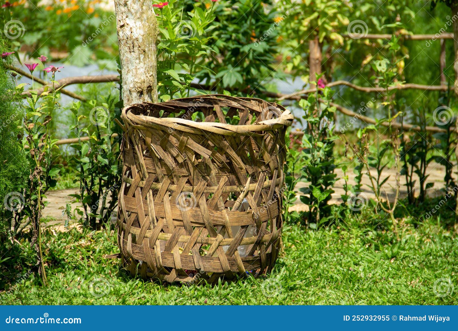 Trash Cans Made of Woven Bamboo in the Garden Stock Image - Image of ...
