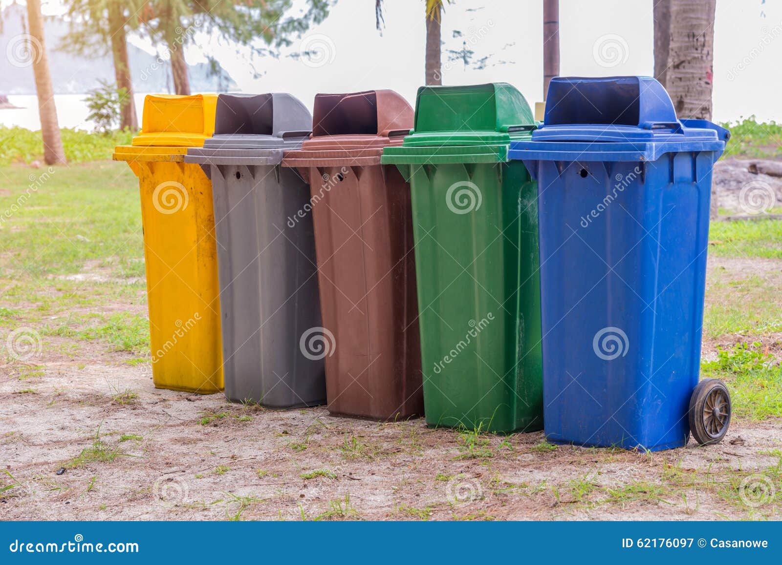 Trash Cans in the Park beside the Walk Way Stock Image - Image of ...