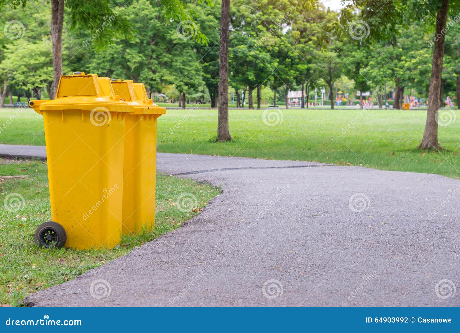 Trash Cans in the Park beside the Walk Way Stock Photo - Image of ...