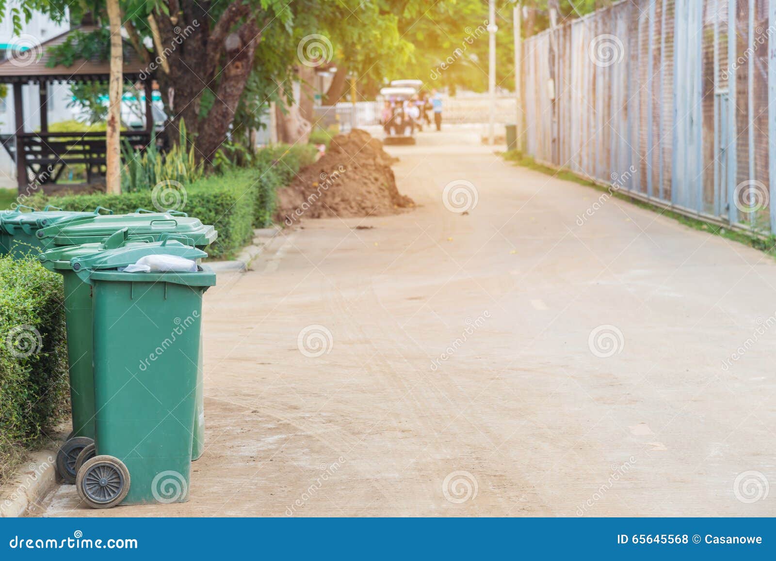 Trash Cans in the Park beside the Walk Way Stock Photo - Image of ...
