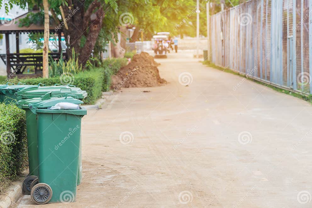Trash Cans in the Park beside the Walk Way Stock Photo - Image of ...