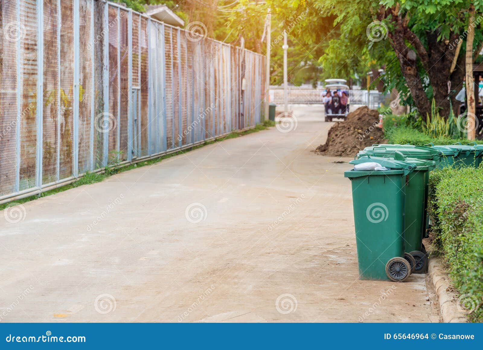 Trash Cans in the Park beside the Walk Way Stock Photo - Image of ...