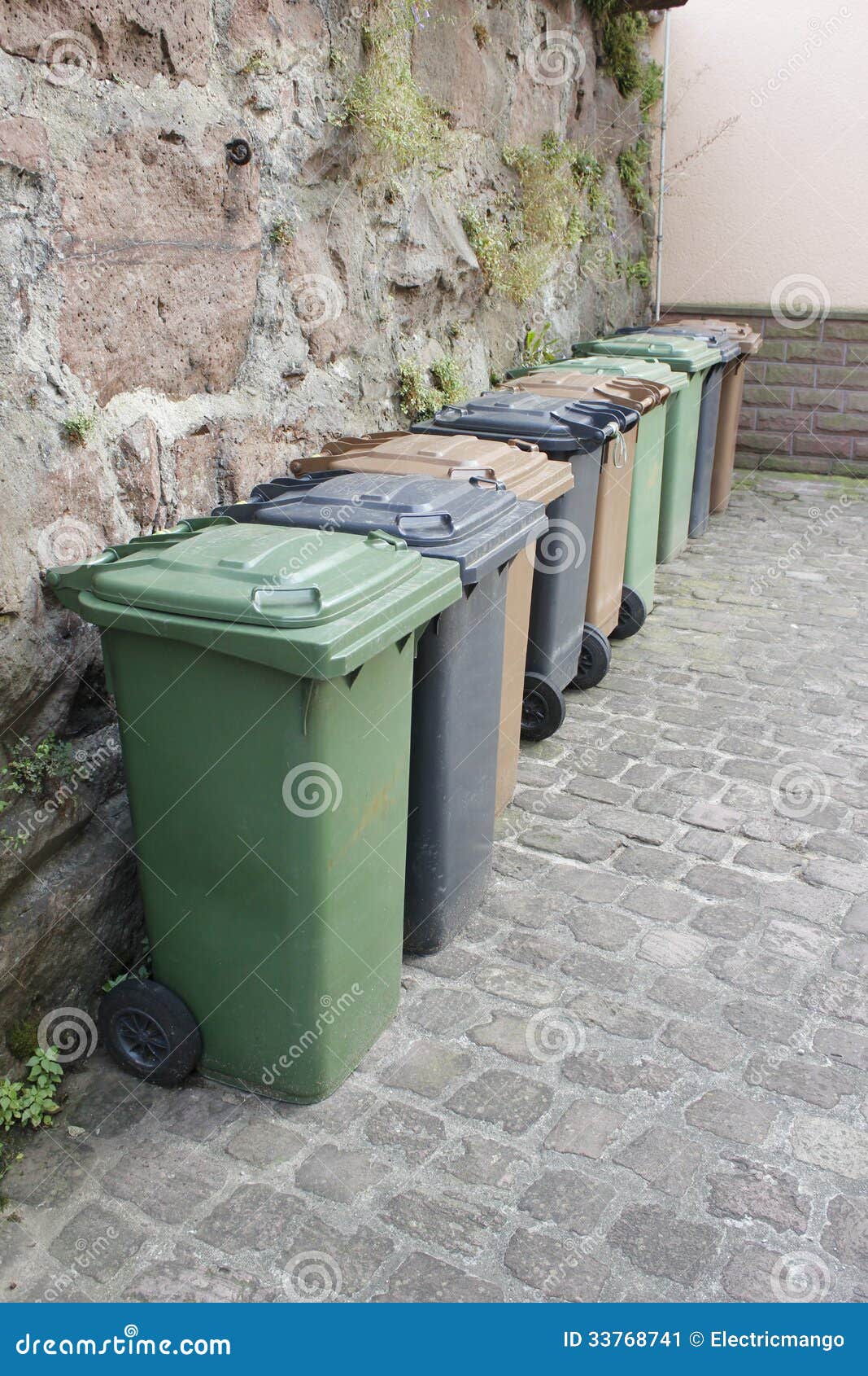 Trash cans in a row stock image. Image of trash, trashcan - 33768741