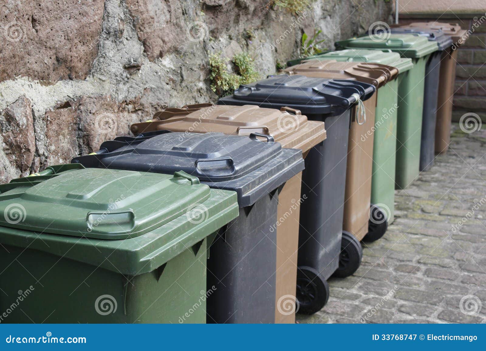 Trash cans in a row stock image. Image of trashcan, floor - 33768747