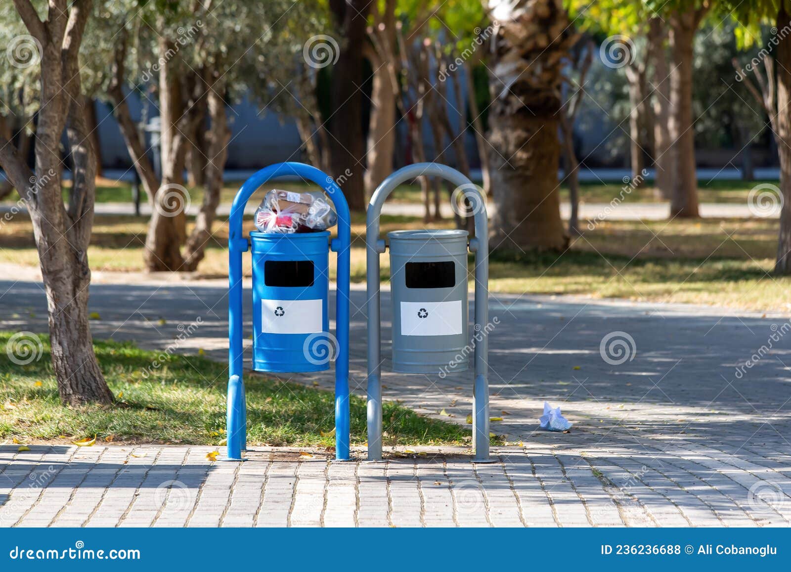Trash Cans in a School Yard Stock Photo - Image of equipment, landscape ...
