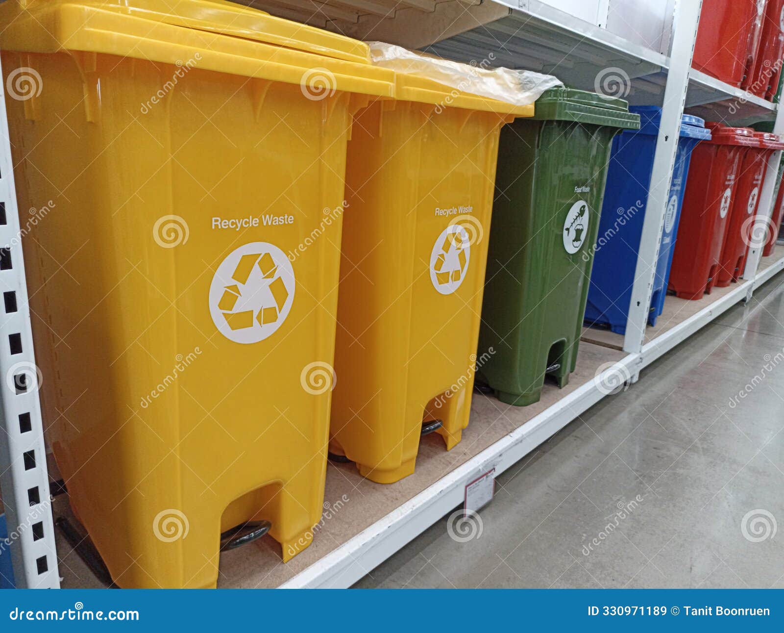 Trash Cans of Various Colors Separate Types of Garbage Stock Image ...
