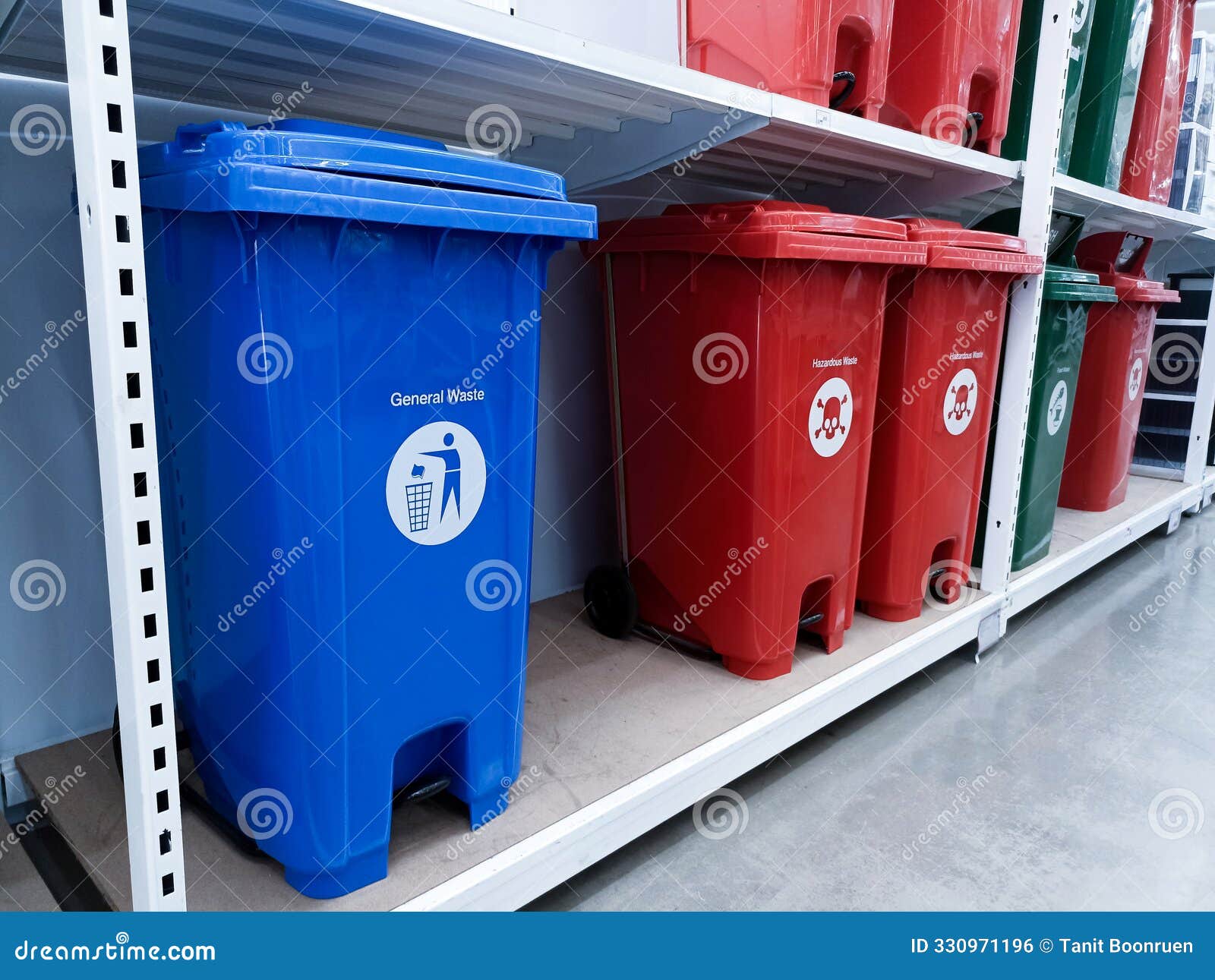 Trash Cans of Various Colors Separate Types of Garbage Stock Photo ...