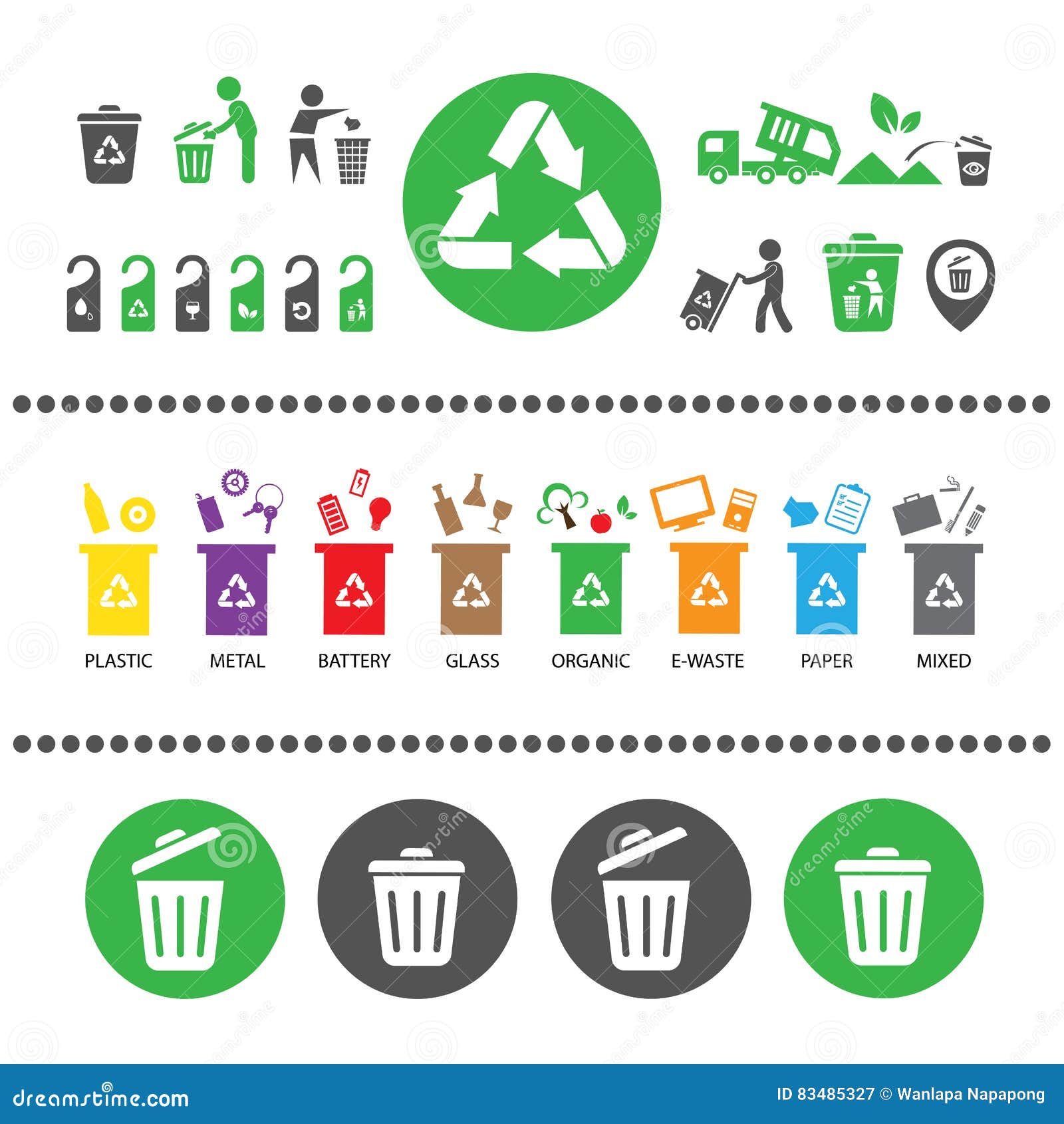 Trash Categories Recycle Garbage Bin Stock Vector - Illustration of ...