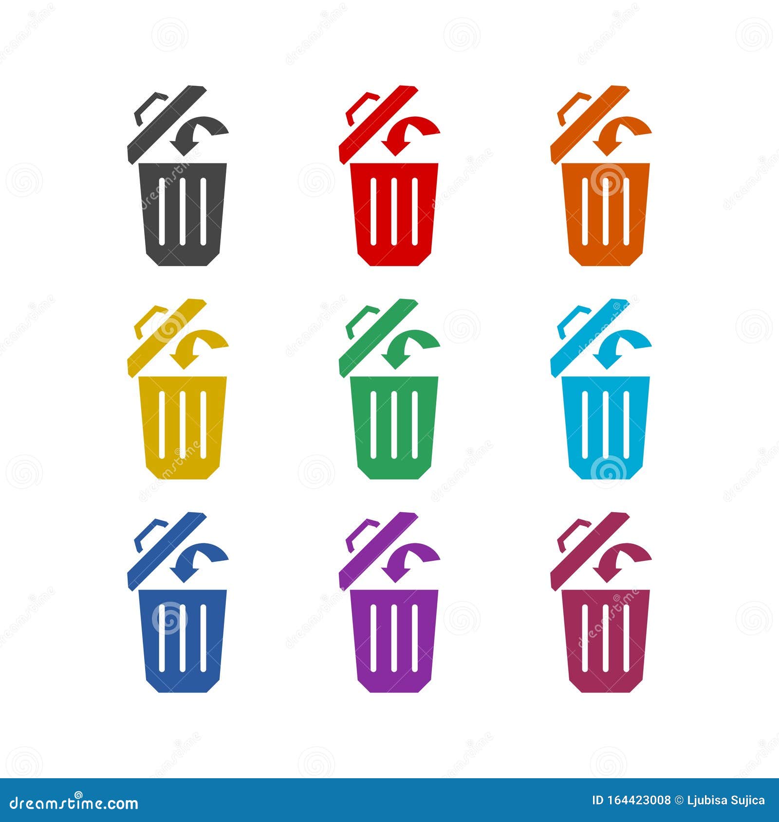 Trash Color Icons Set Isolated on White Background Stock Vector ...