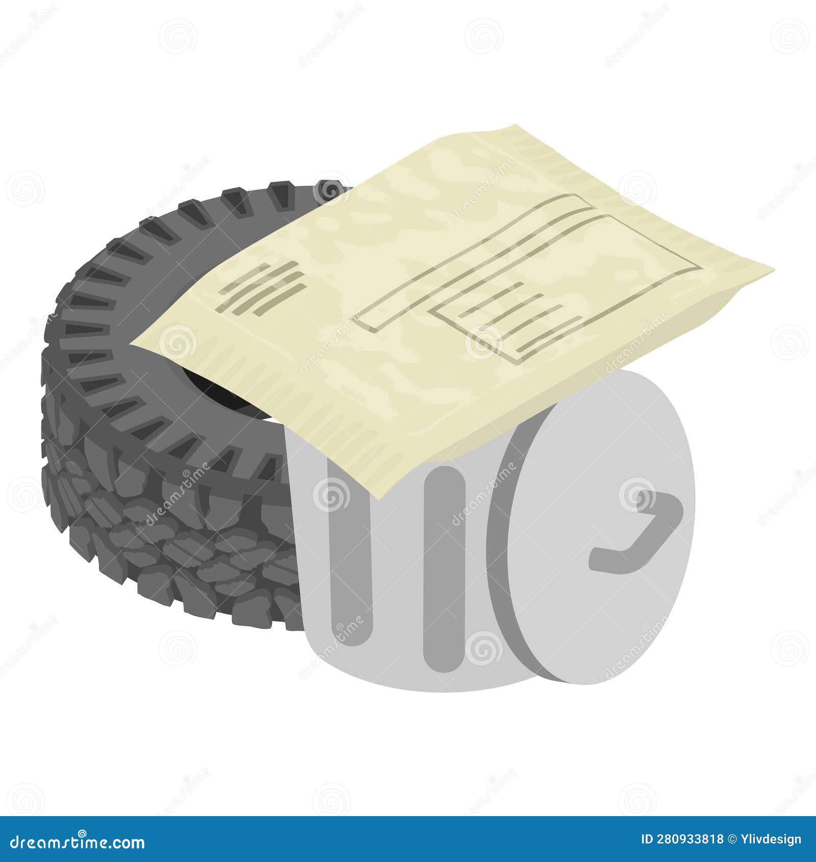Trash Concept Icon Isometric Vector. Worn Car Tire Paper Envelope and ...